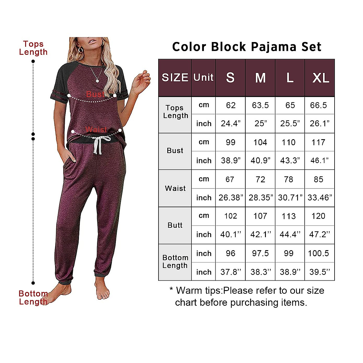 PRETTYGARDEN Women's Two Piece Outfits Jogger Sets Striped Short Sleeve Pullover and Long Pants Tracksuit Pajama Lounge Set(Wine Red,X-Large)