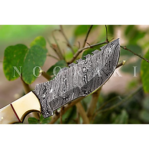 Nooraki - 11-inch | Fire Pattern Custom Handmade Damascus Tracker Knife with Camel Bone Handle Hunting knife, Camping knife, Bushcraft Knife, Survival Knife, Full Tang With Sheath #333