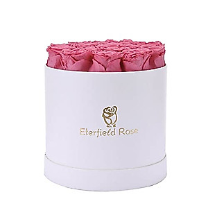 Eterfield Preserved Roses That Last a Year Eternal Rose in a Box Real Rose without Fragrance Gift for Her (Pink Rose, Round White Box)