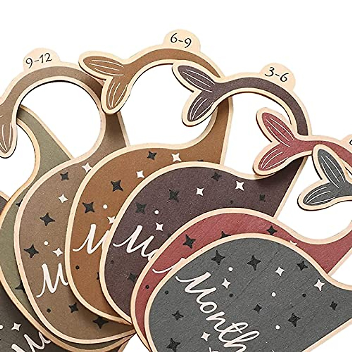 Almencla 7Pcs Durable Baby Closet Dividers Hangers, Baby Month Closet Dividers, Wooden Baby Closet Dividers Infant Wardrobe Divider Label New Mom Gift