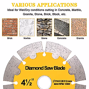 NYTiger 3 Pack 4-1/2 inch Diamond Saw Blades 4.5" Angle Grinder Disc Wet Dry Segmented  Cutting Wheel with 4/5-5/8 inch Arbor for Concrete Stone Brick Block Masonry