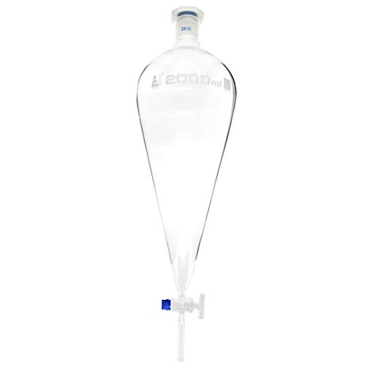 EISCO Squibb Separating Funnel, 2000ml - 29/32 Plastic Stopper, Glass Key Stopcock, Ungraduated - Borosilicate Glass