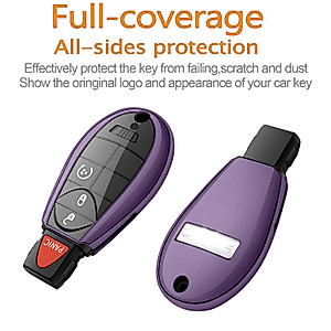 Houking for Dodge Key fob Cover,Soft Protector Case Key Shell with Leather Keychain,Fit for Grand Caravan Charger Challenger Durango Journey Magnum Ram Remote Key,Key Case Purple Black