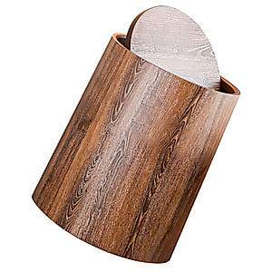 BESTOYARD Wood Grain Trash Can 2.6 Gallon Plastic Round Wastebasket with Swing Lid Garbage Container Bins for Home Office Bedroom Bathroom