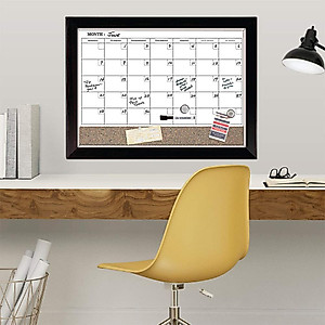 Quartet Combination Magnetic Whiteboard Calendar & Corkboard, 17" x 23" Combo Dry Erase White Board & Cork Bulletin Board, Perfect for Office, Home School Message Board, Wood Frame (22476)