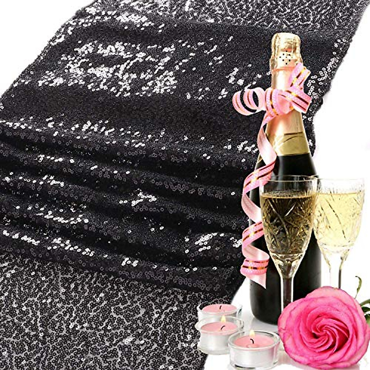 tiosggd Black Sequin Table Runners 2 Packs 12''x108'' Glitter Party Decorations Party Suppliers for Halloween Decorations Baby Bridal Shower Graduation Birthday Wedding Christmas Tablecloth