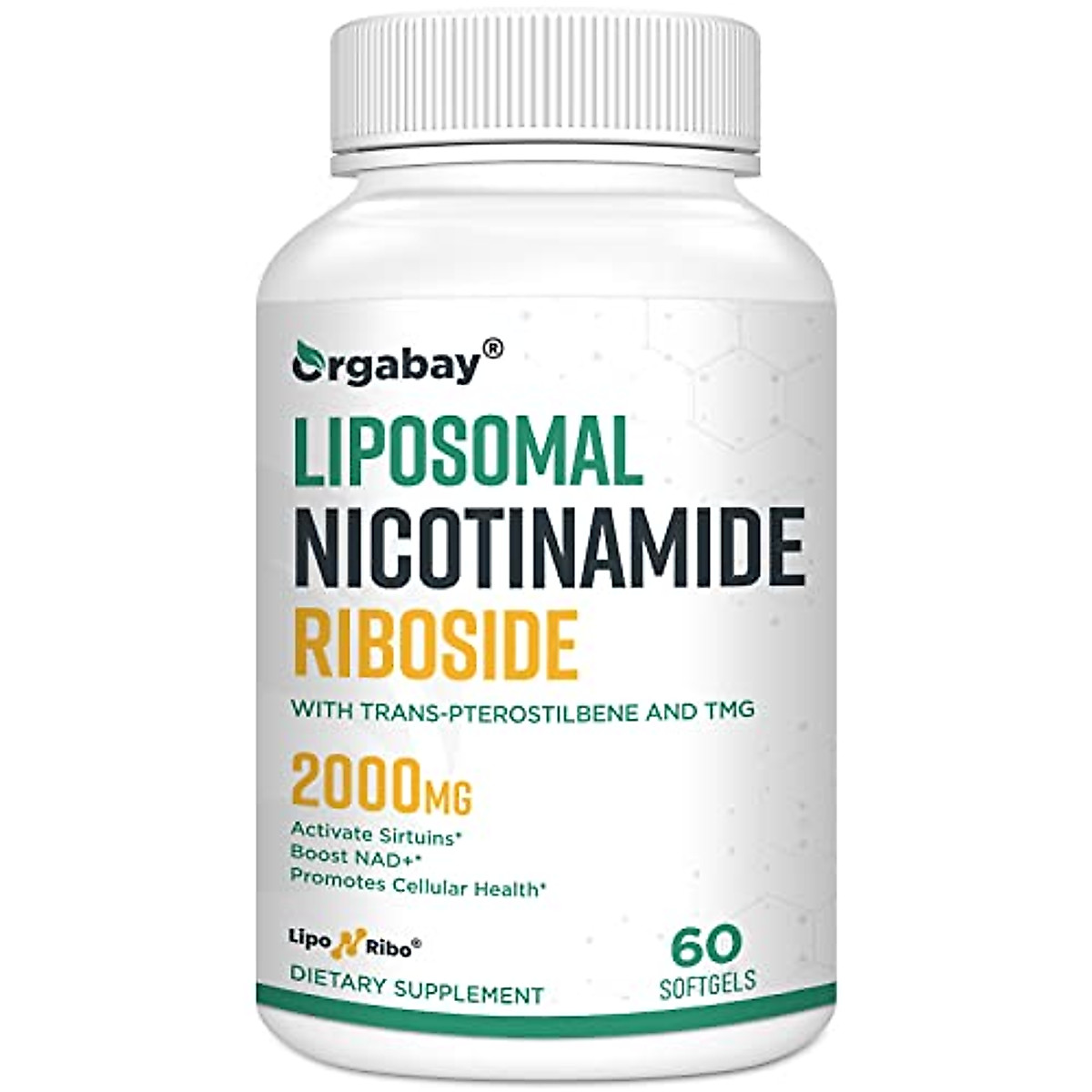 Orgabay Liposomal Nicotinamide Riboside 2000 MG with TMG and Pterostilbene, Boosting NAD+, Support Healthy Aging, 60 Count