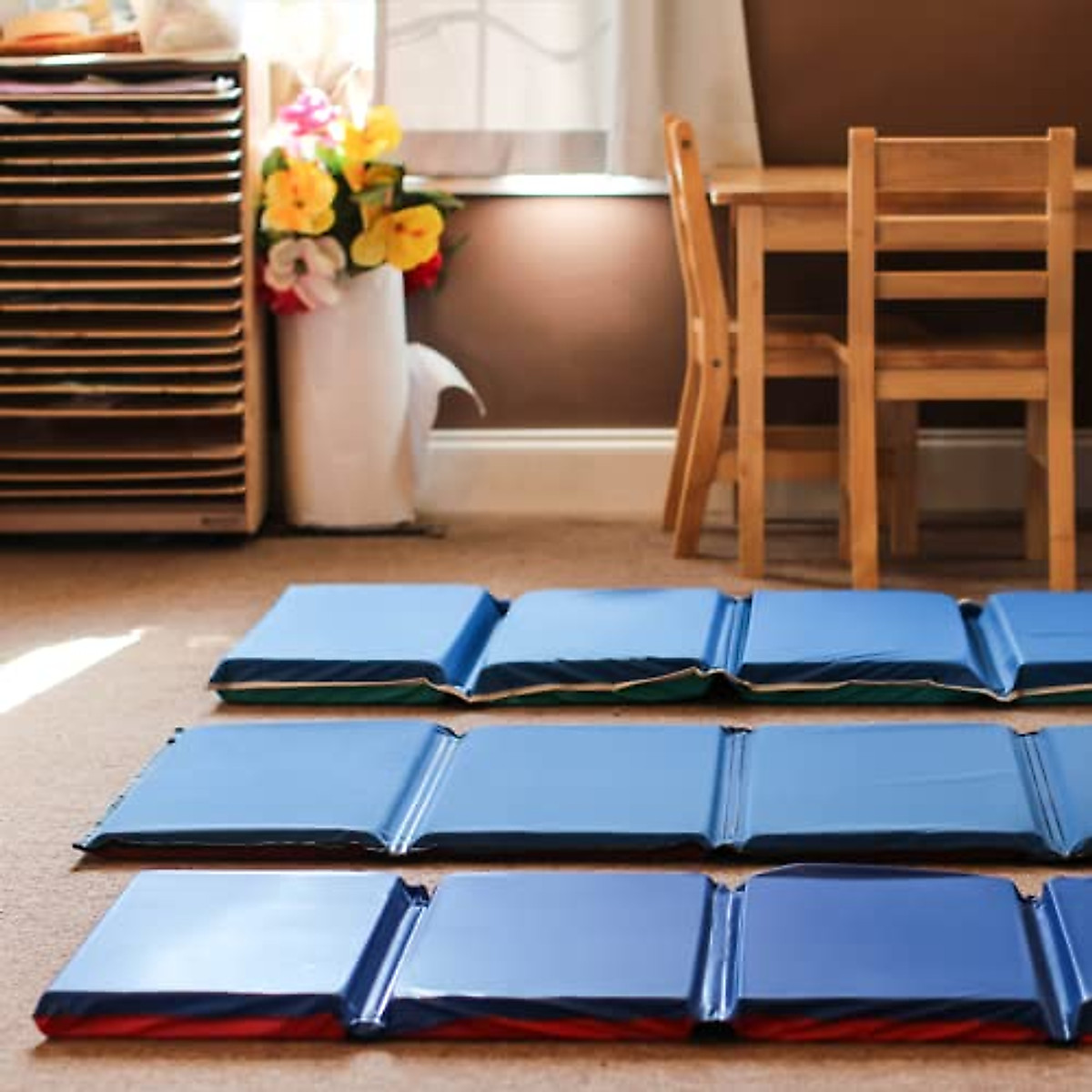 KinderMat, 1" Thick KinderMat, 4-Section Rest Mat, 45" x 19" x 1", Red/Blue, Great for School, Daycare, Travel, and Home, 100% Made in USA