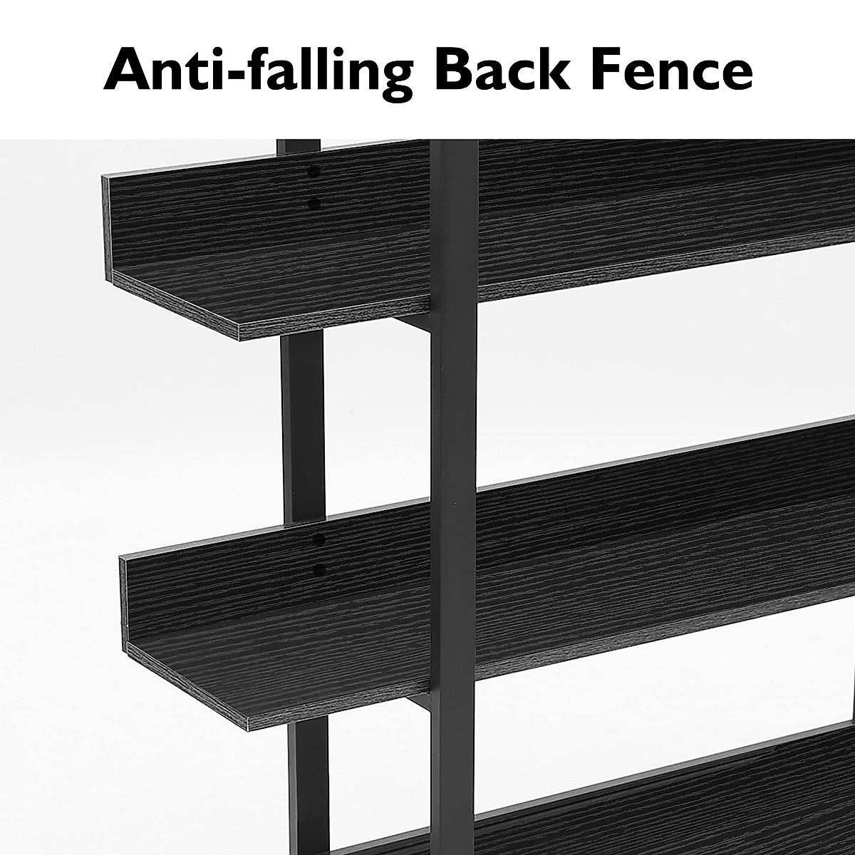 Tribesigns 5 Tiers Bookcase, 5-Shelf Industrial Style Etagere Bookcases and Book Shelves, Metal and Wood Free Vintage Bookshelf with Back Fence, Black