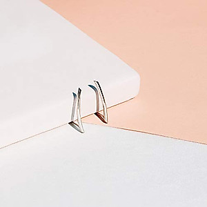 Boma Jewelry Sterling Silver Minimalist Long Curved Bar Ear Crawler Stud Earrings