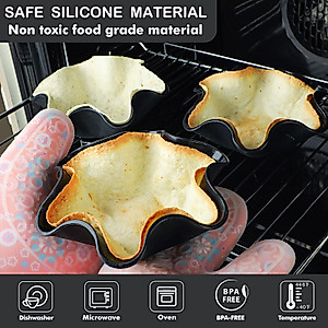 Koluti 3 Pack Tortilla Bowl Maker, Nonstick Silicone Taco Salad Shell Pan Baking Mold, Tostada Baker for Kitchen, Microwave & Dishwasher & Oven Safe, Black