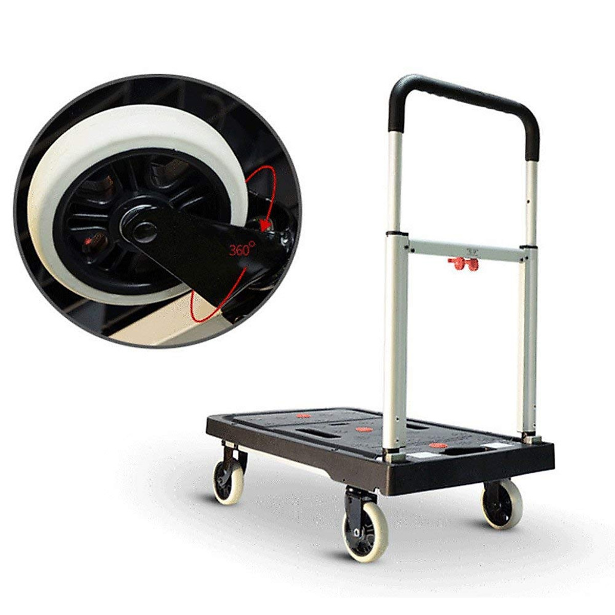 JF-XUAN Cart Hand Truck Thick Folding Flatbed Truck Purchase Trolley Silent Small Trailer Warehouse Distribution Load 150Kg Push Truck