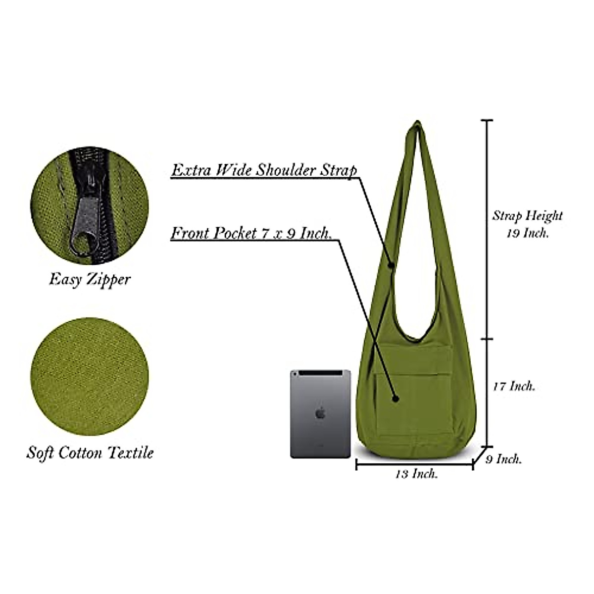 Your Cozy Boho Purses and Handbags Handmade Cotton Bag for Unisex (Cotton Black)