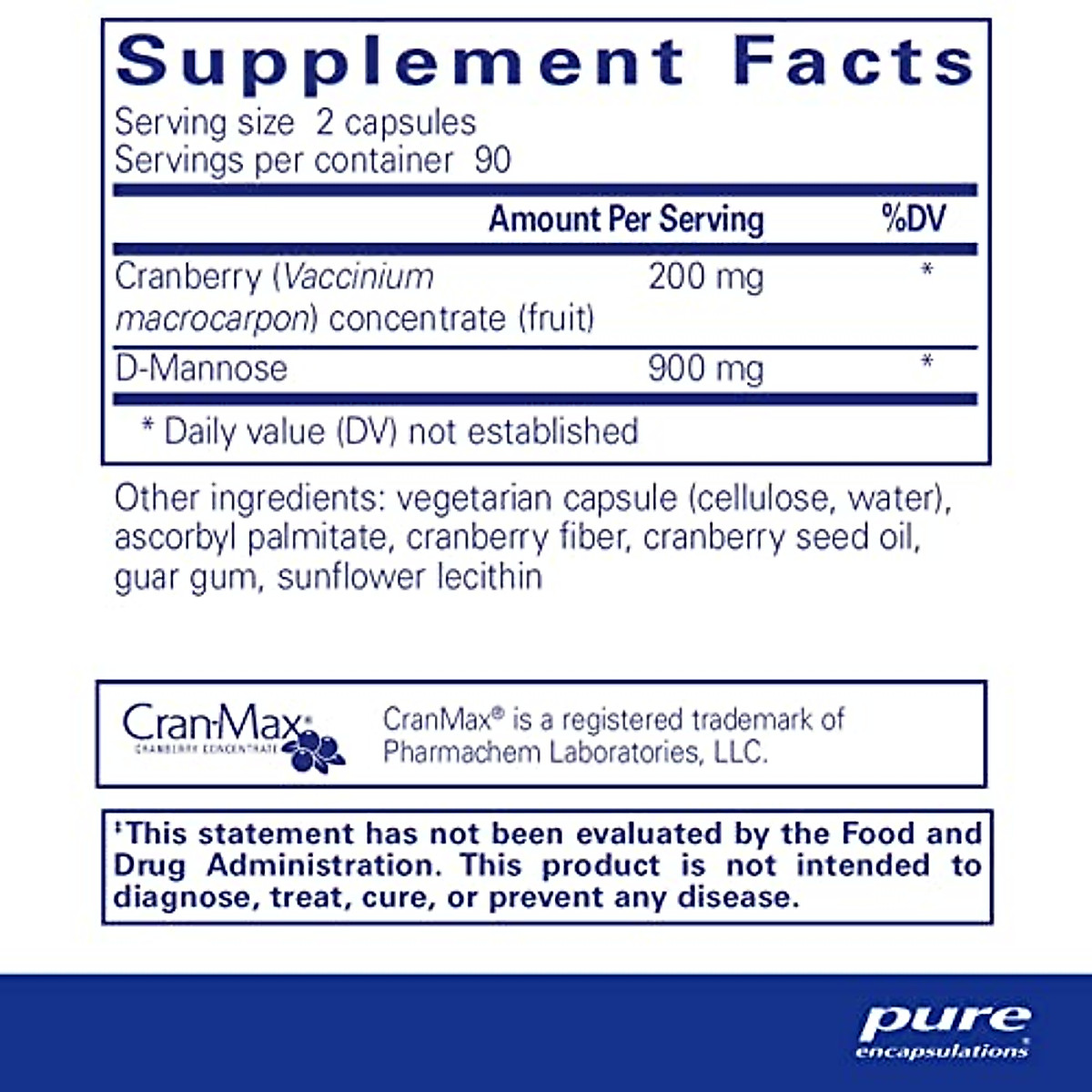 Pure Encapsulations Cranberry/D-Mannose | Supplement Made from 100% Cranberry Fruit Solids to Support Urinary Tract Health* | 180 Capsules