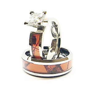 Southern Designs Orange Camouflage Engagement Wedding Ring (7.5)