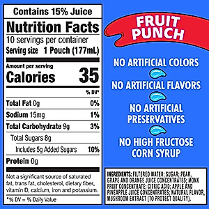 Capri Sun Fruit Punch Flavored Juice Drink, 6 Fl Oz Pouches, 10 Pack
