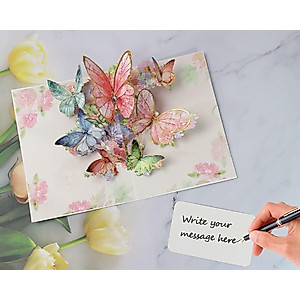 PQZKLDP 3D Pop-up Butterflies Greeting Card in Natural with Envelope and Note Tag Birthday-Anniversary-Wedding-Thank You- Gift Card All Occasion (Pink)