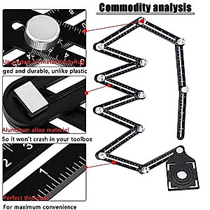Multi-Angle Measuring Ruler,Multi Angle Tool,12-Sided Angle Measurement,Tile Holes Measure Ruler with 3-Holes Positioning Apertures,Upgrade Multi Angle Ruler/Metal/Black