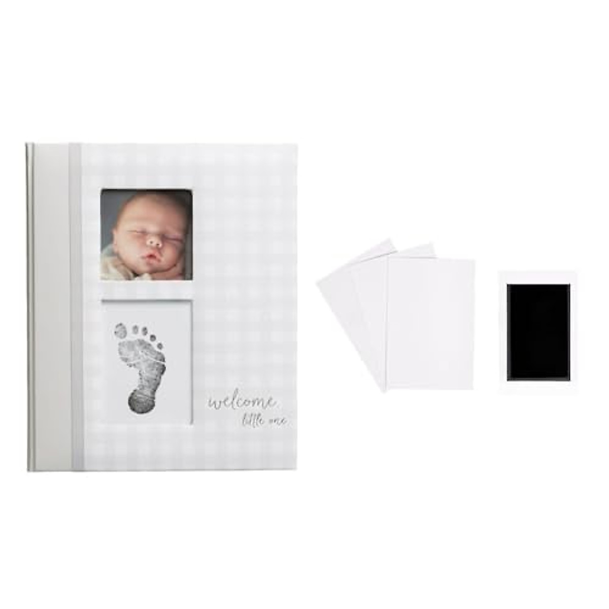 Pearhead Welcome Little One First 5 Years Memory Book, Gender-Neutral Baby Keepsake for New and Expectant Parents, Pregnancy And Milestone Journal, Gray Gingham