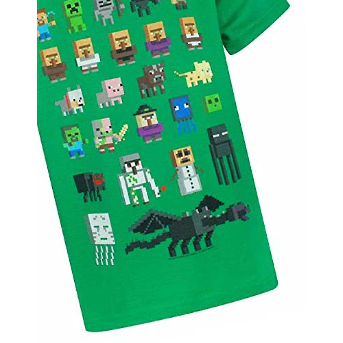 Minecraft T-Shirt Boys Kids Sprites Green Characters Short Sleeve Game Top 9-10 Years