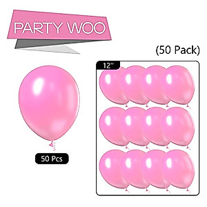 PartyWoo Pink Balloons, 50 pcs 12 Inch Pearl Pink Balloons, Pink Pearl Balloons for Balloon Garland or Balloon Arch as Party Decorations, Birthday Decorations, Girl Baby Shower Decorations, Pink-M58