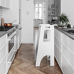 ZZBIQS Wooden Kitchen Toddler Step Stool Helper, Height Adjustable Learning Toddler Tower with Safety HandRail, Standing Tower Daycare Furniture for Kids (White)