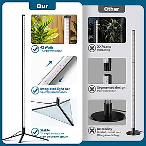 Barrina Grow Lights for Indoor Plants with Stand, 42W 169 LEDs Full Spectrum Wide Illumination Area, T10 Vertical Standing Plant Grow Light, 4FT Height with On/Off Switch and Tripod Floor Stand
