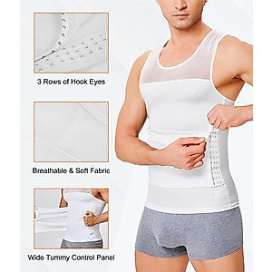 Men Body Shaper Slimming Vest Tight Tank Top Compression Shirt Tummy Control Underwear Moobs Binder (White, L)