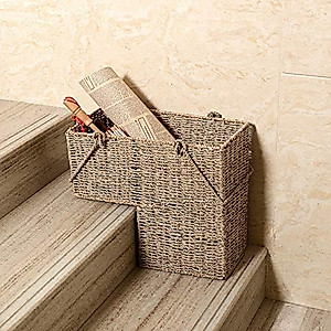 Villacera 14-Inch Wicker Stair Case Basket with Handles | Handmade Woven Seagrass in Natural Color