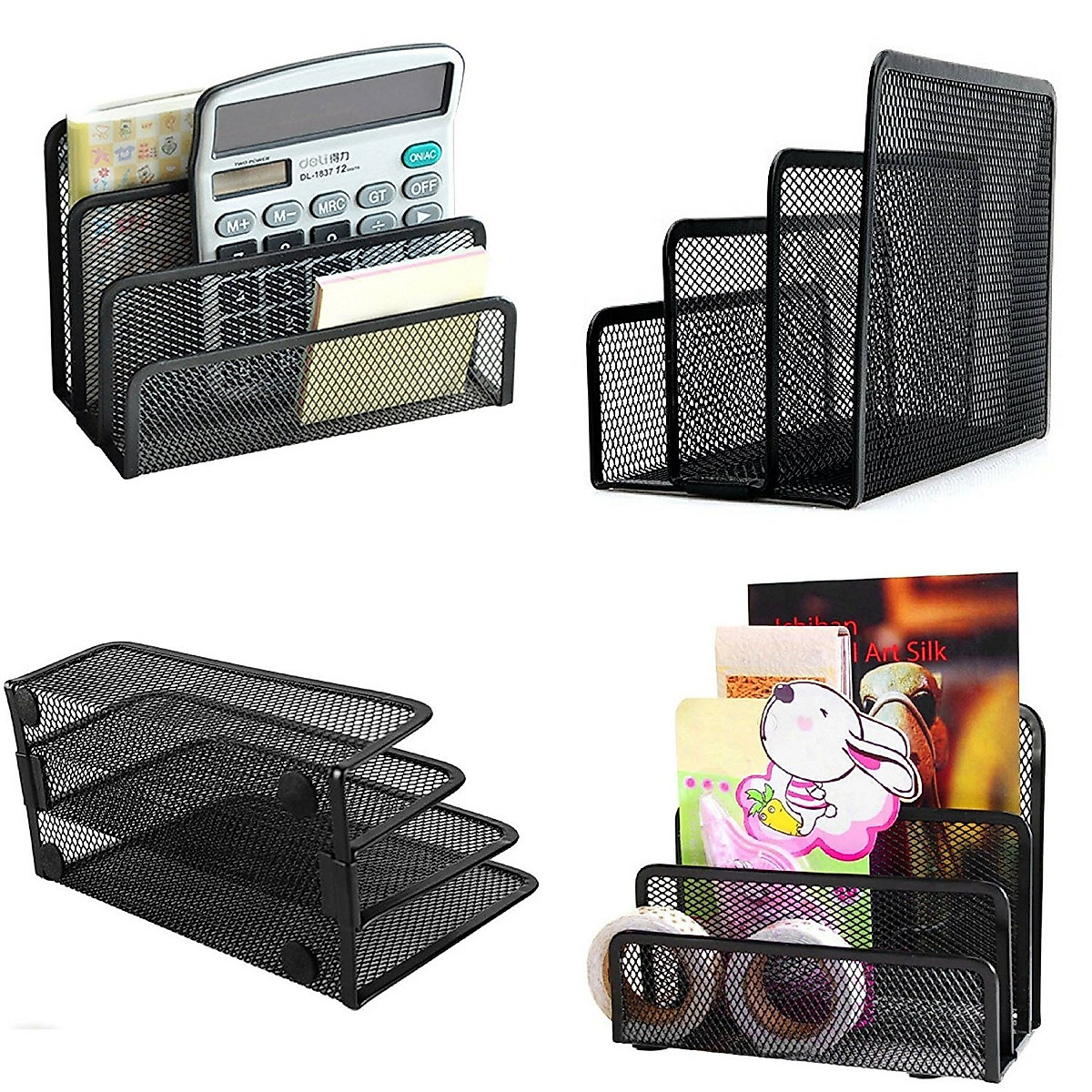 Desk Mail Organizer, Easepres 2 Pack Office Small Letter Sorter Desktop File Organizer Metal Mesh with 3 Vertical Upright Compartments