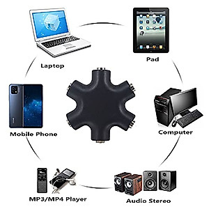 onelinkmore Headphone Splitter, 5-Jack 3.5 mm Audio Headphone Splitter Stereo Audio Headset Adapter, Audio Earbuds Earphones Plug 5 Way 1 Male to 4 Female Splitter with 3.5mm Stereo Cable