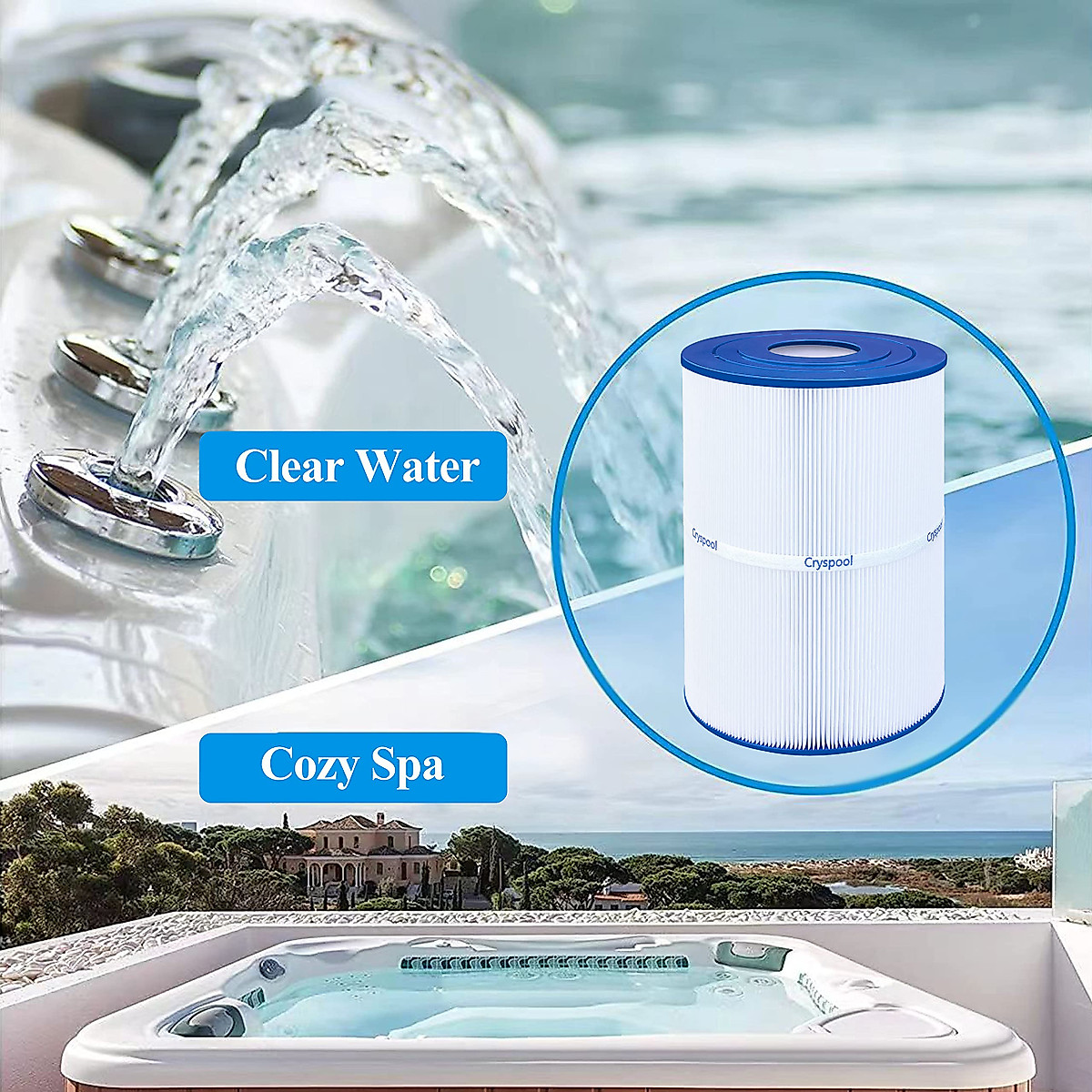 Cryspool pwk65 Compatible with Watkins 31114, Hot Spot spa Filter, C-8465, FC-3960, 71827, 71828, Watkins 65 sq.ft hot tub Filter, 1 Pack