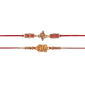 Eximious India Set of 2 Rakhi For Brother With Card Antique Gold Finsh Ganesha and Krishna Pendant For Raksha Bandhan Designer Rakhi Thread for Bhaiya
