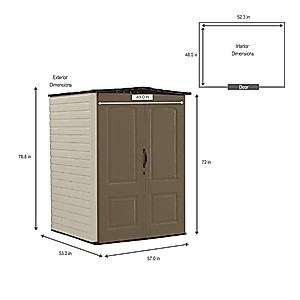 Rubbermaid Medium Vertical Resin Weather Resistant Outdoor Storage Shed, 5 ft. x 4 ft. , Putty/Canteen Brown, for Garden/Backyard/Home/Pool