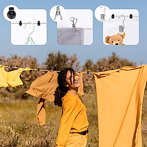 33FT Retractable Clothesline, Portable Travel Clothes Line, Adjustable Camping Drying Line with 20 Clothespins & 10 Stoppers & 4 Hanger Clips, Lightweight Laundry Line for Indooor Outdoor Travel Hotel