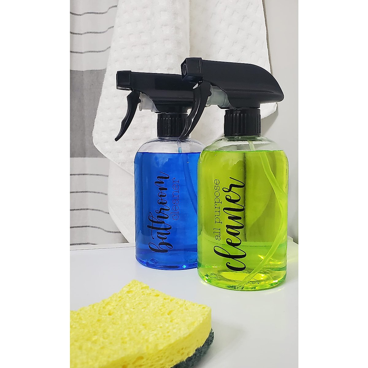 Cornucopia Plastic Cleaning Spray Bottles with Labels (Set of 4); 16oz Refillable Trigger Sprayers w/ 3 Settings and Farmhouse Script Labels