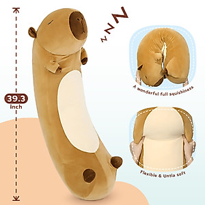 MorisMos Long Capybara Body Pillow 39.3in, Cute Capybara Stuffed Aminal Sleeping Big Pillow Cuddly Soft Throw Pillow Toy Gift for Kids Grilfriend