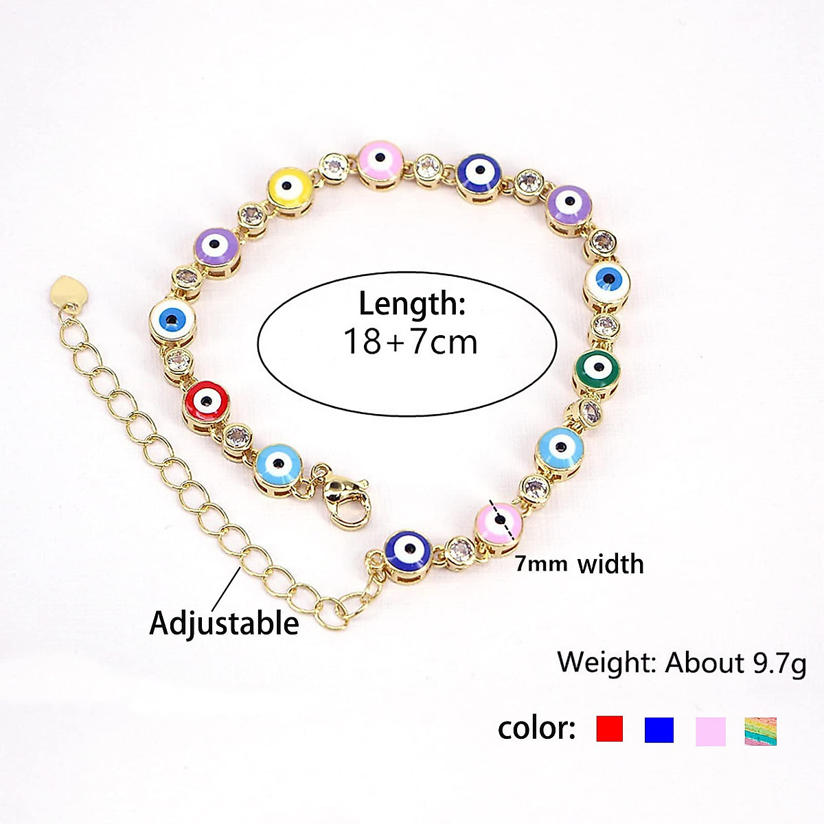 TKMIRA Gold Evil Eye Bracelets for Women Adjustable Turkish Blue Evil Eye Protection Bracelet Jewelry (evil eyes01-pink)