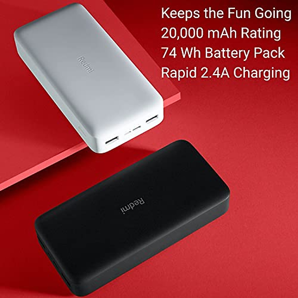 Xiaomi Mi 20000mAh Redmi Power Bank 74Wh 3.6A w/ 2 USB-A Port Rapid Charge Two Devices at Once, Dual Micro-USB/USB-C Input Port, Portable Charger for iPhone iPad Galaxy Smartphones