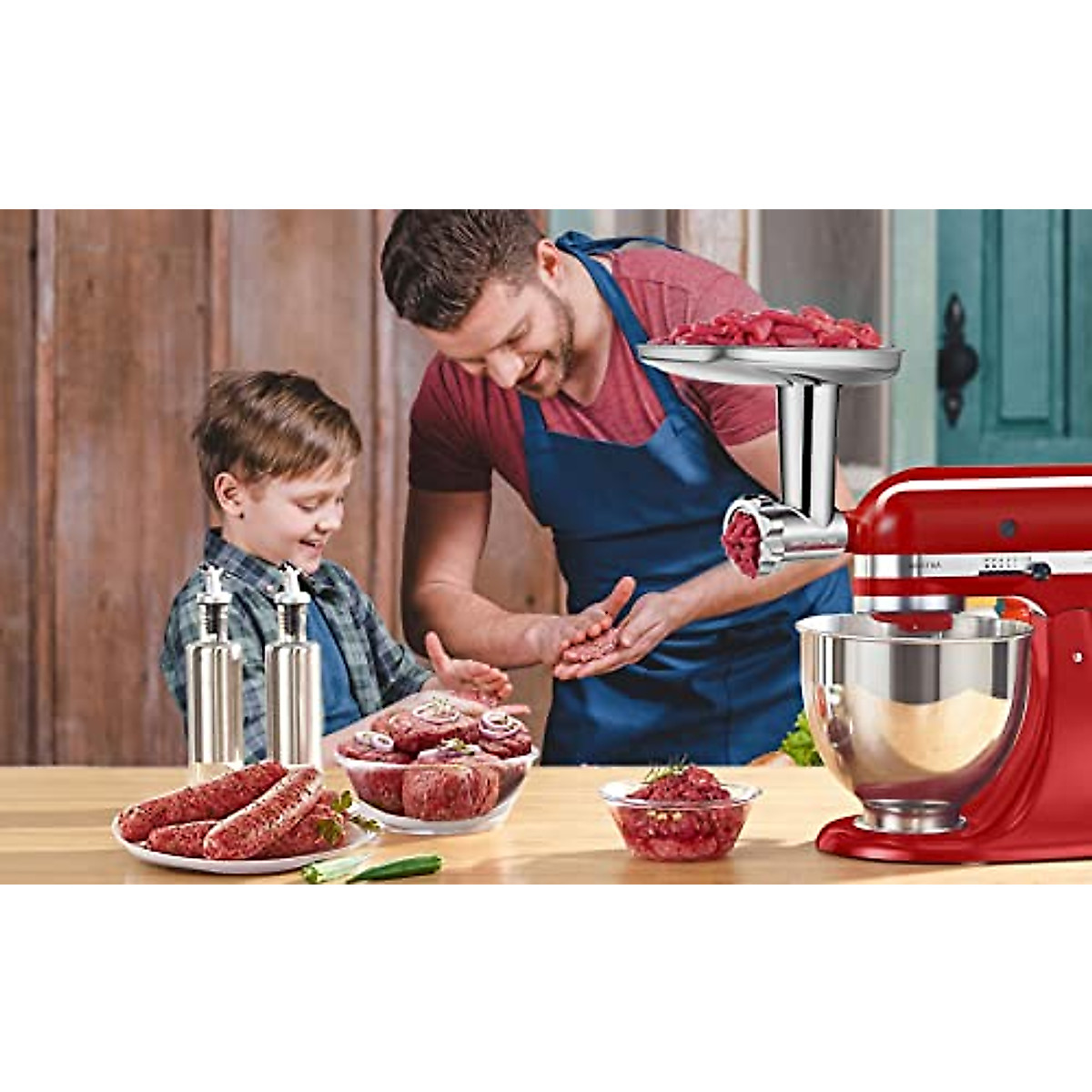 Stainless Steel Food Grinder Attachment fit KitchenAid Stand Mixers Including Sausage Stuffer, Perfect Attachment for KitchenAid Mixers