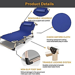 CHAOJIU Adjustable Lounge Chairs Reclining Chair, Foldable Chaise Lounges with Pillow, 4 Position Patio Recliner for Outdoor, Lawn, Beach, Sunbathing, Deck, Up to 330lbs, Blue