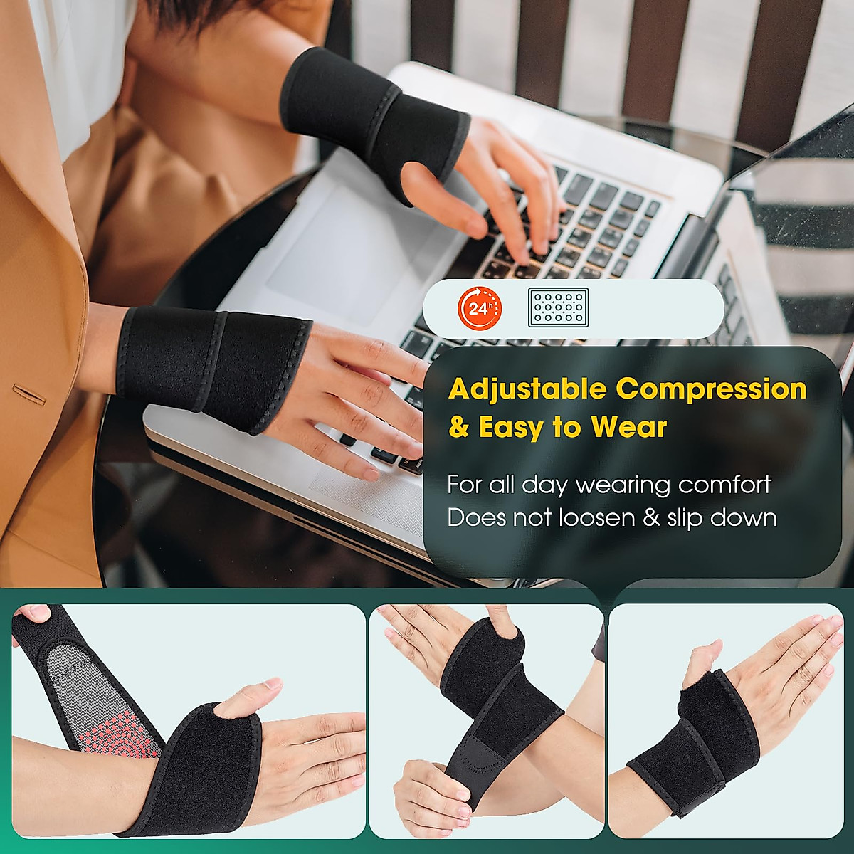 Dizywiee 2-Pack Wrist Compression Strap, Wrist Brace Sport Wrist Support for Fitness, Weightlifting, Tendonitis, Carpal Tunnel Arthritis, Pain Relief-Wear Anywhere Adjustable