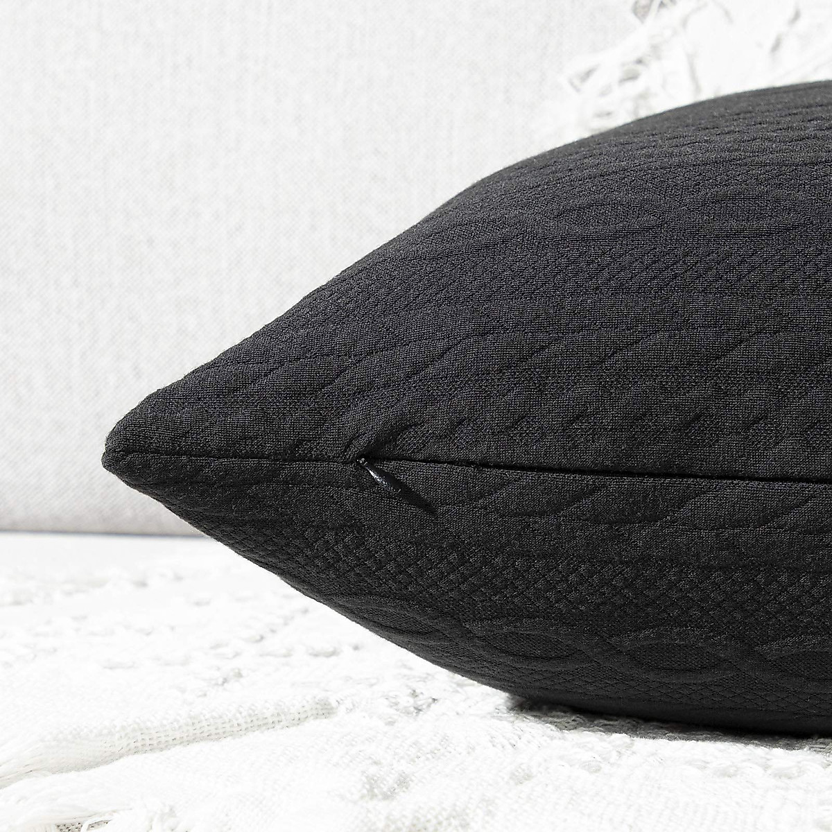 Yaertun Pack of 2 Super Soft Decorative Throw Pillow Covers Square Cushion Cases Pillowcases for Couch Sofa Bedroom Car Modern Embossed Patterned,16 x 16 inch,Black