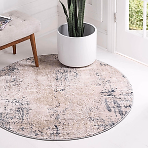 Rugs.com Caspian Collection Round Rug – 4 Ft Round Ivory Low-Pile Rug Perfect for Kitchens, Dining Rooms