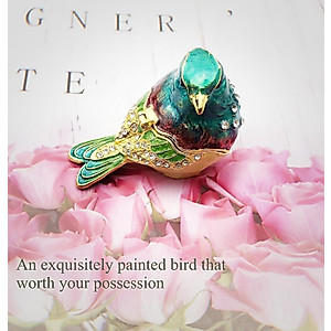 JWT Astyle Turquoise Green Bird Trinket Boxes Hinged ,Bird Decor with Crystals Enamel Jewelry Box.Necklace Ring Box Earrings Storage.Collectible Bird Lover Gifts Figurines Home Decor .