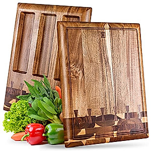 Collage Acacia Wood Cutting Board for Kitchen and Home - Large Butcher Block Chopping Board, Sustainable Wood, Juice Groove - Doubles as 3 Compartment Serving Board - 17 x 13 x 1.5"