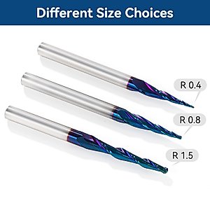 CNC Router Bits 1/4 Shank Spiral Ball Nose 2D & 3D Carving Bits 5.4 Deg Tapered Angle Ball Tip R0.8 1/4"Shank 3"OVL for Wood Carving Engraving
