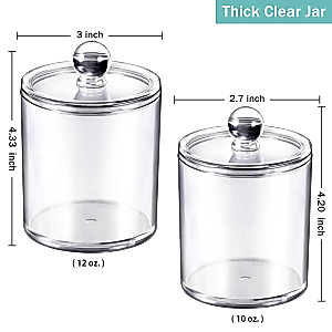 6 Pack of 12 Oz. Qtip Dispenser Apothecary Jars Bathroom with Labels - Qtip Holder Storage Canister Clear Plastic Acrylic Jar for Cotton Ball,Cotton Swab,Cotton Rounds,Floss Picks, Hair Clips (Clear)
