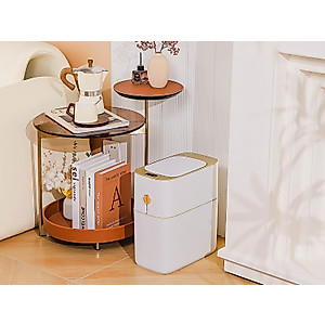 MOPALL Bathroom Trash Can Automatic Touchless,Small Motion Sensor Trash Can with Lid,4 Gallon White-Gold Narrow Smart Garbage Can,Boho Decorative Wastebasket for Bedroom,Home Office,Bathroom