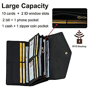 Utenwat Womens Wallets RFID Blocking Trifold Wallet for Women Long PU Leather Clutch Multi Card Cute Ladies Wallets Large Capacity Grey/White